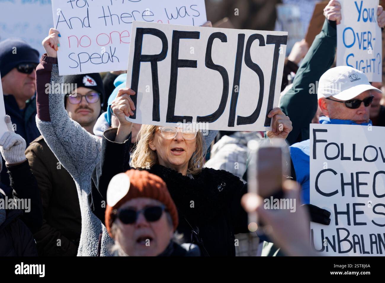 Washington, United States. 17th Feb, 2025. Protesters rally against ...