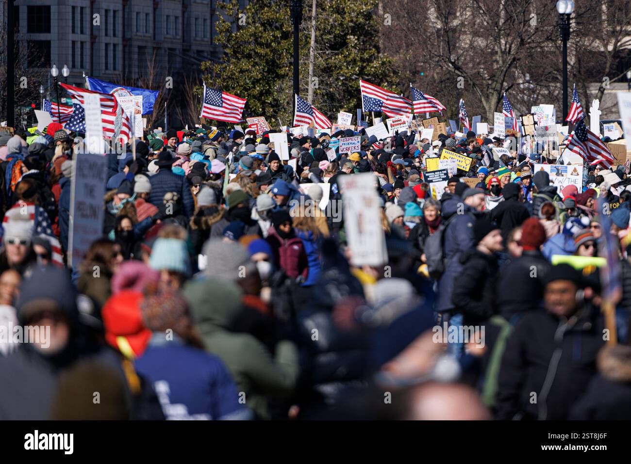 Washington, United States. 17th Feb, 2025. Protesters rally against ...