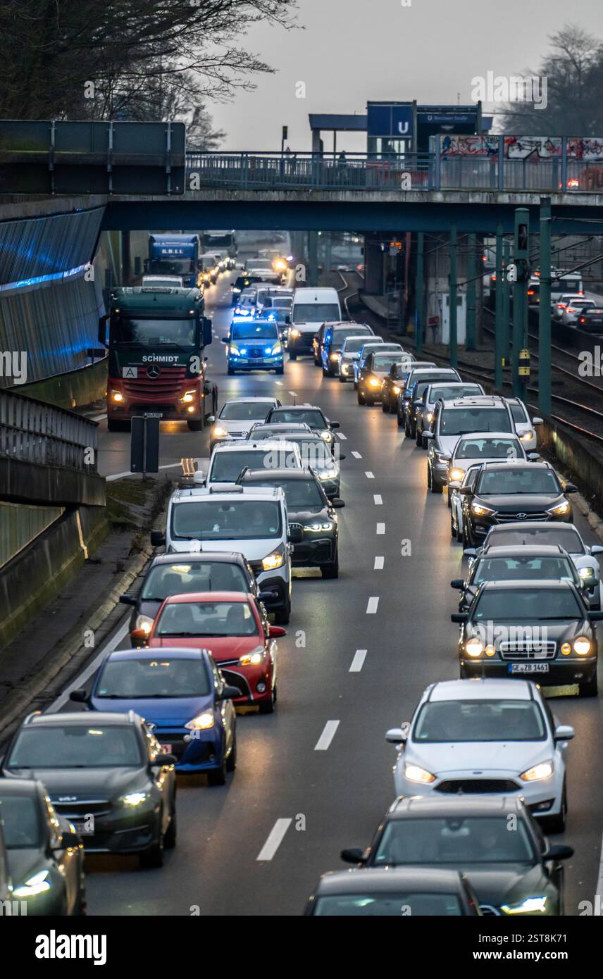 Traffic jam on the A40 motorway, emergency access, vehicles parked on ...