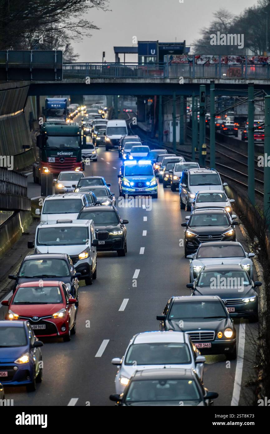 Traffic jam on the A40 motorway, emergency access, vehicles parked on ...