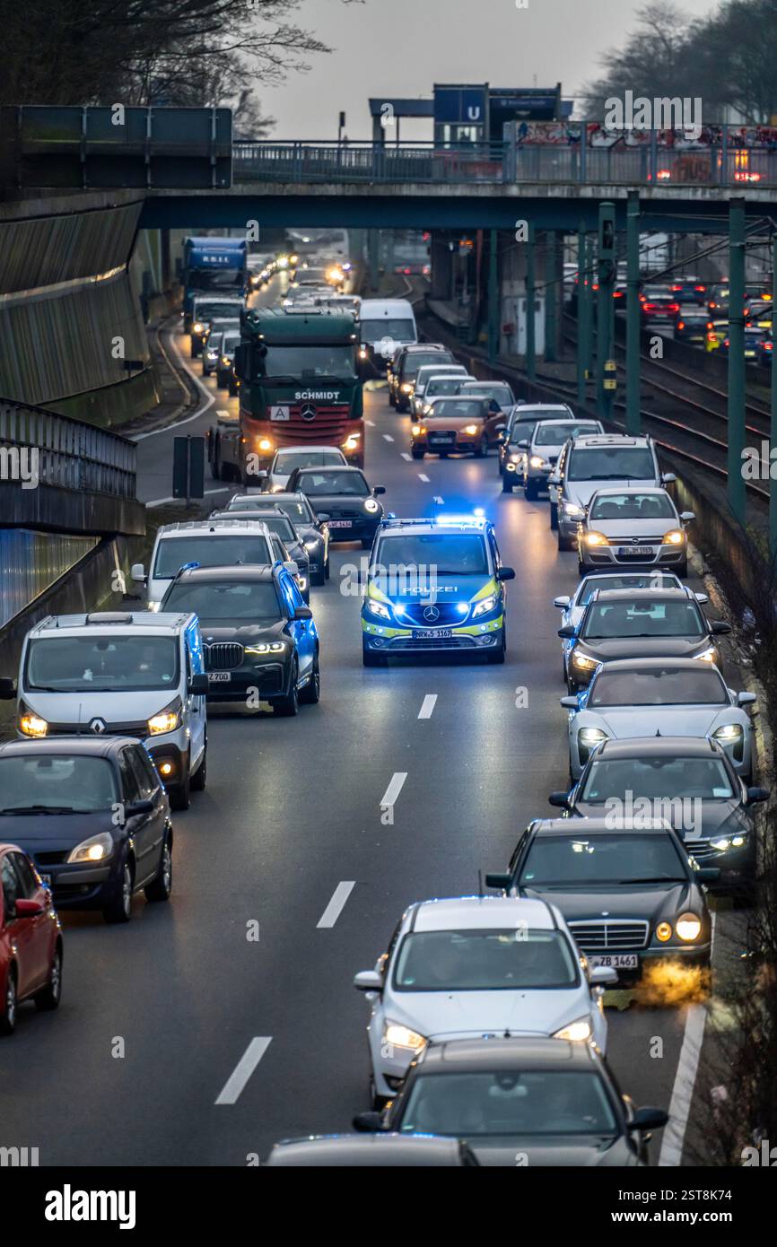 Traffic jam on the A40 motorway, emergency access, vehicles parked on ...