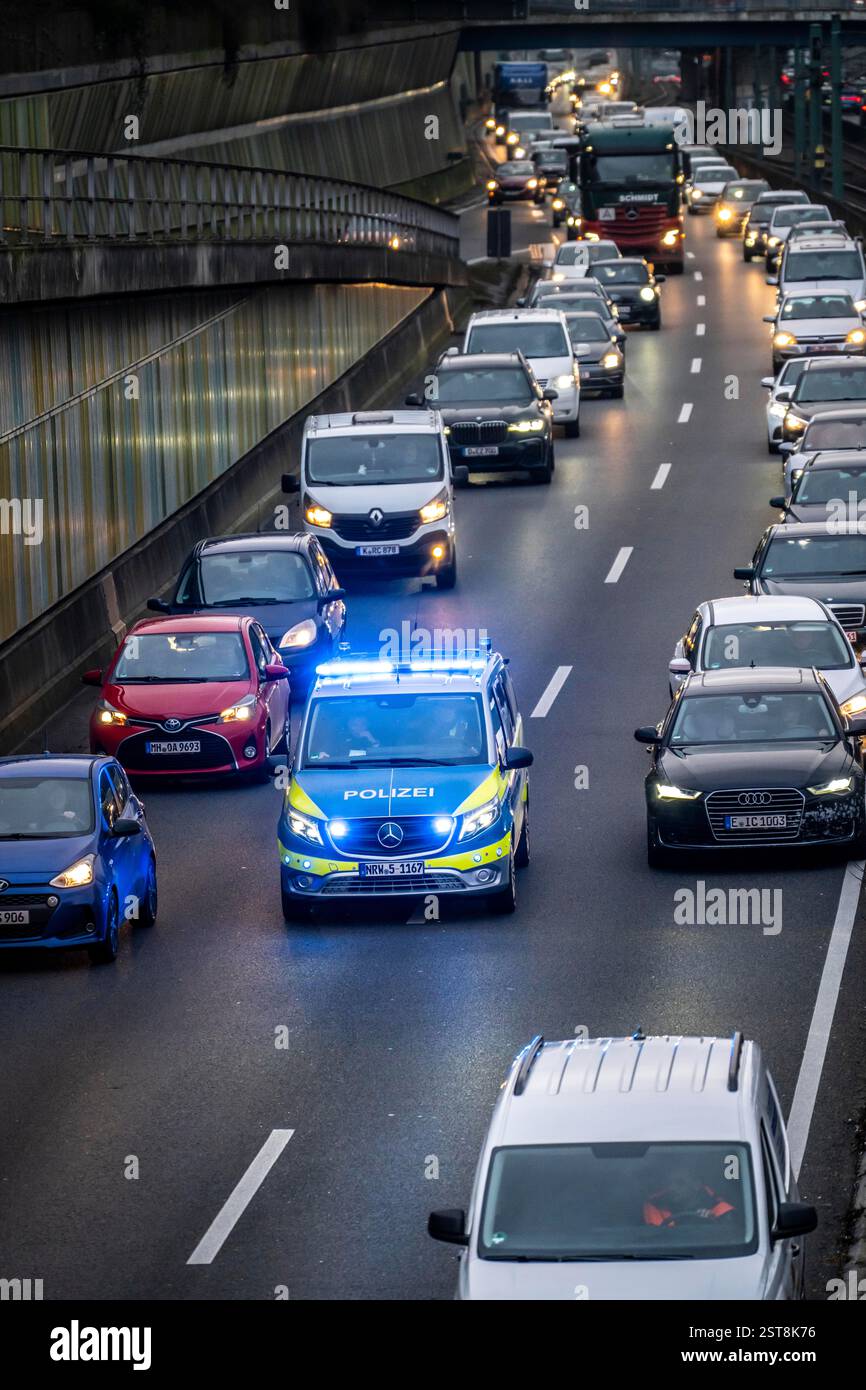 Traffic jam on the A40 motorway, emergency access, vehicles parked on ...