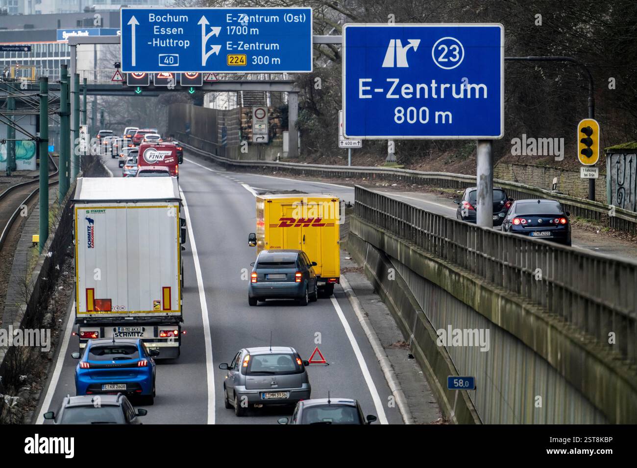 Traffic jam on the A40 motorway due to a rear-end collision in the ...
