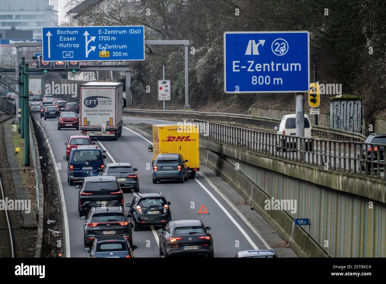 Traffic jam on the A40 motorway due to a rear-end collision in the ...