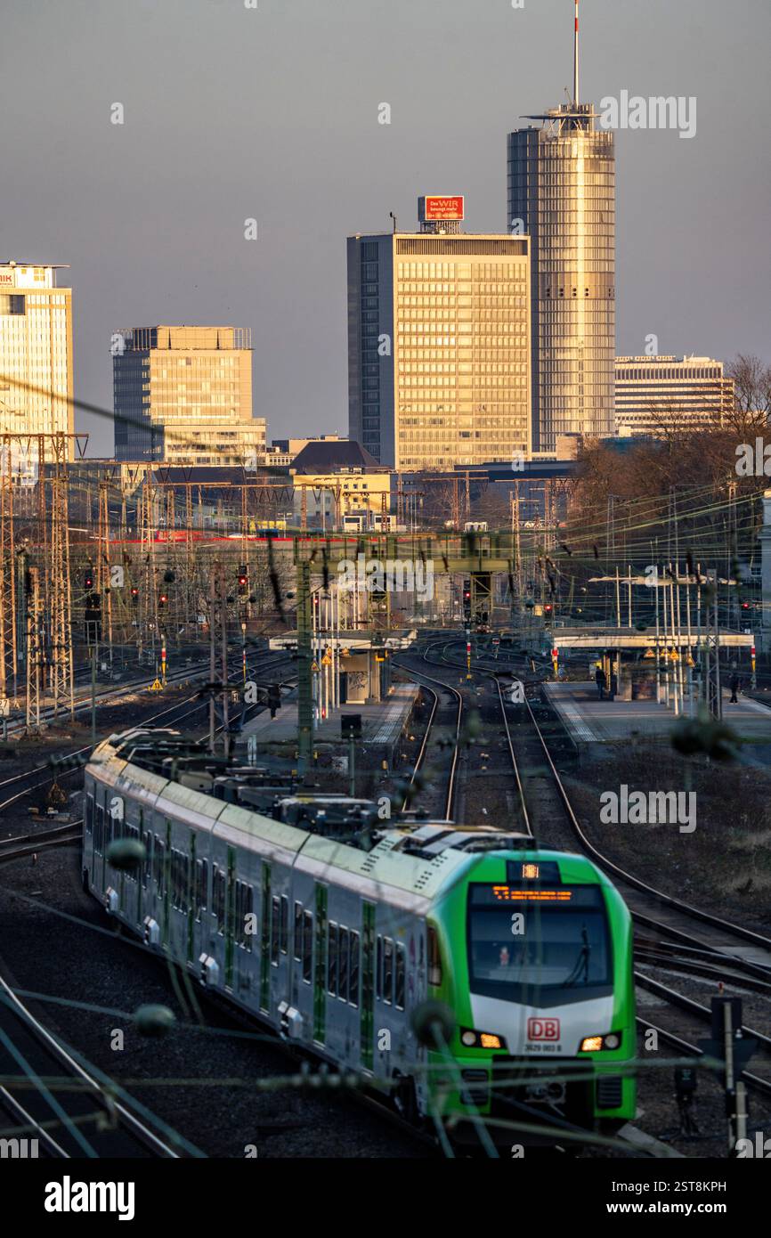 S-Bahn train on the tracks west of Essen Central Station, city centre ...