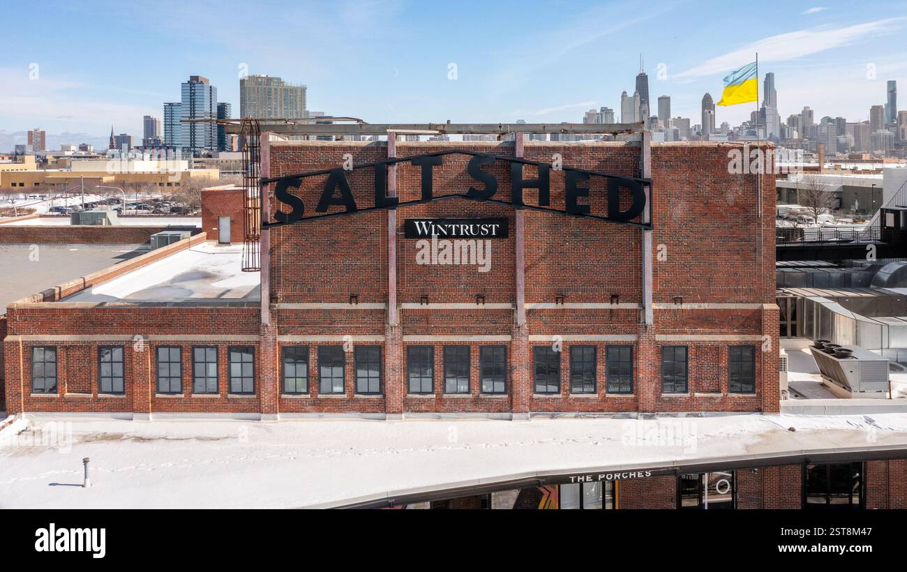 An aerial view of The Salt Shed, formerly Morton Salt's old factory ...