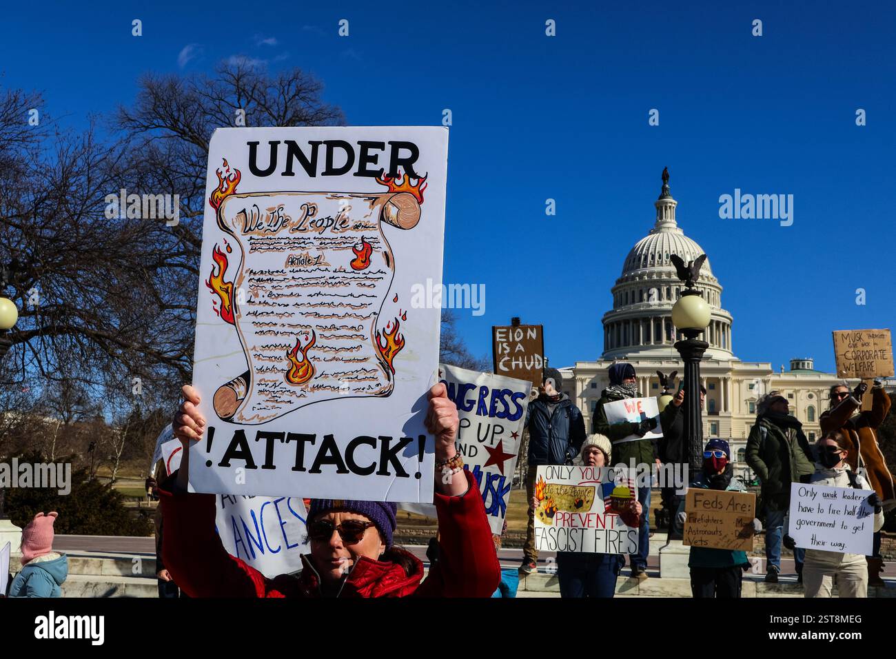 Washington, USA. 17th Feb, 2025. Demonstrators gather at the US Capitol ...