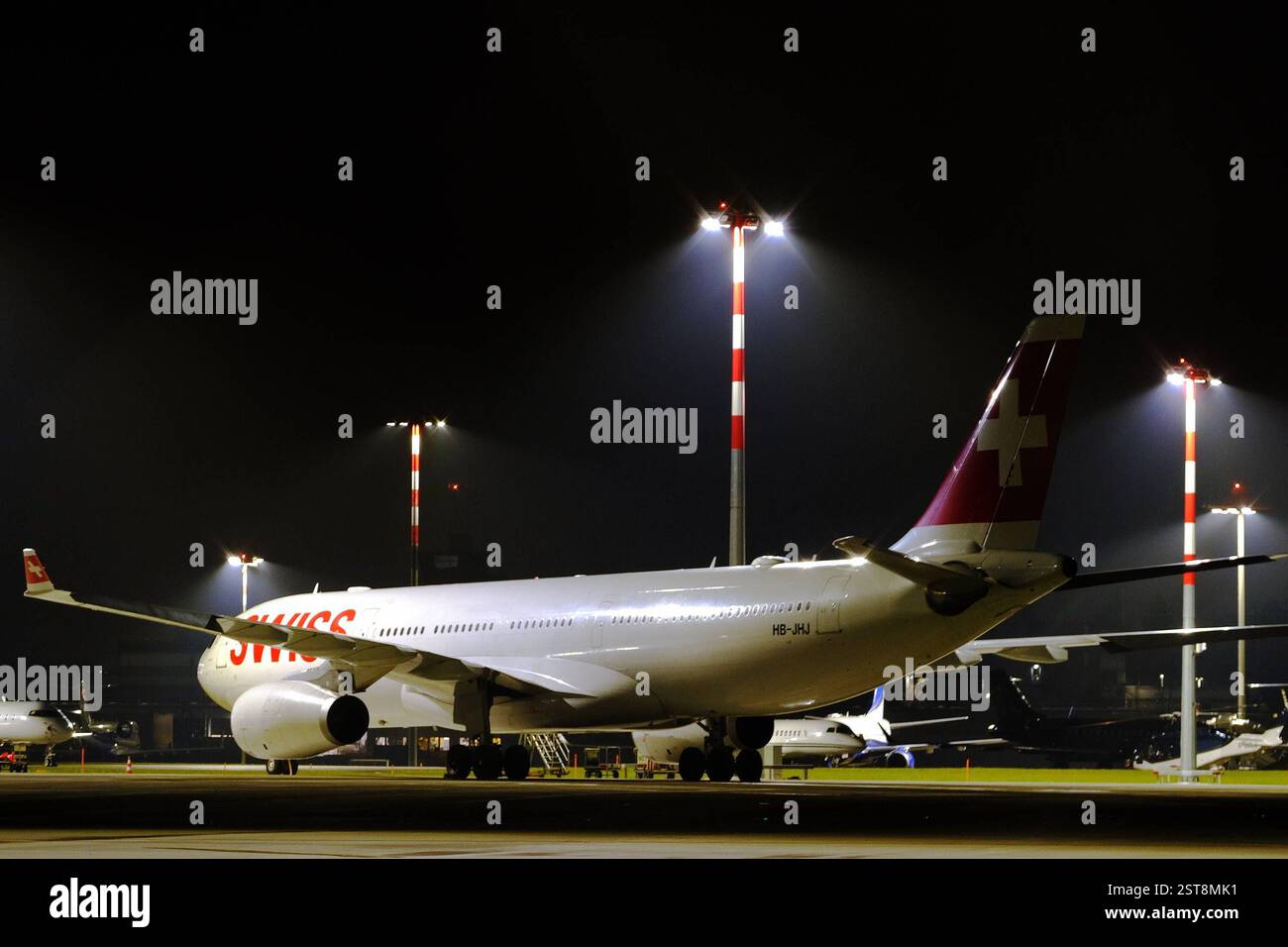 RECORD DATE NOT STATED HB JBJ is an Airbus A220-100 parked for maintenance at Zurich ...