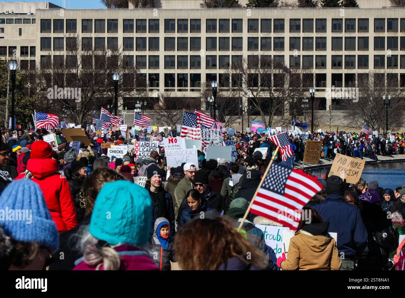 Washington, USA. 17th Feb, 2025. Demonstrators gather at the US Capitol ...