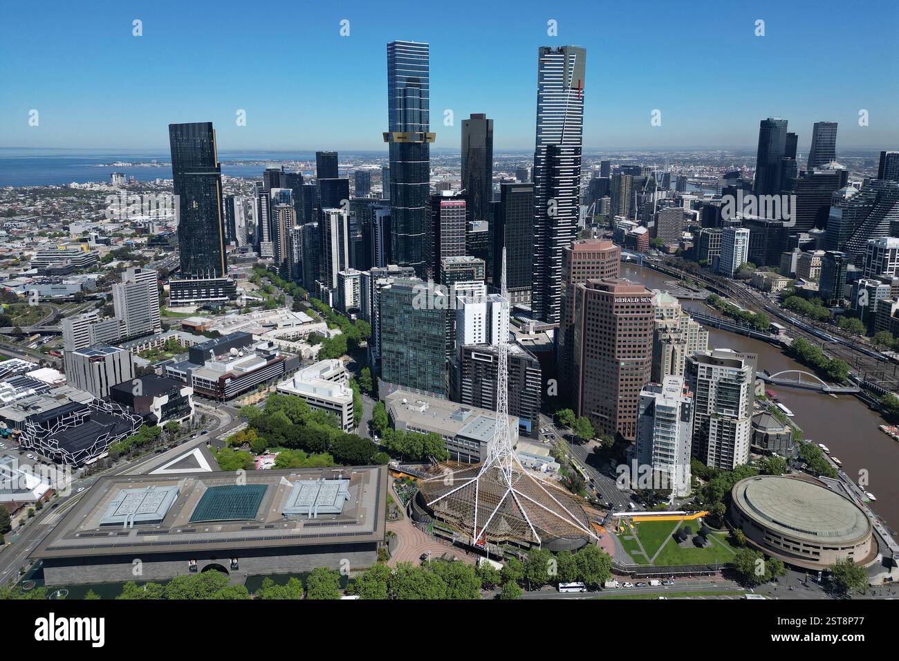aerial view of Melbourne CBD, Melbourne Central business district, city ...