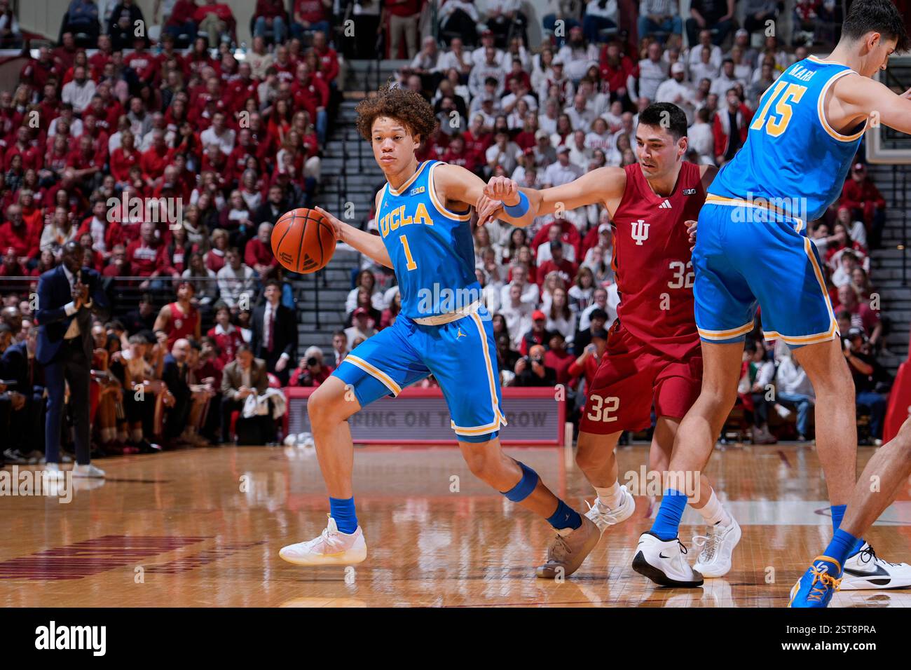 BLOOMINGTON, IN - FEBRUARY 14: UCLA Bruins guard Trent Perry (1 ...