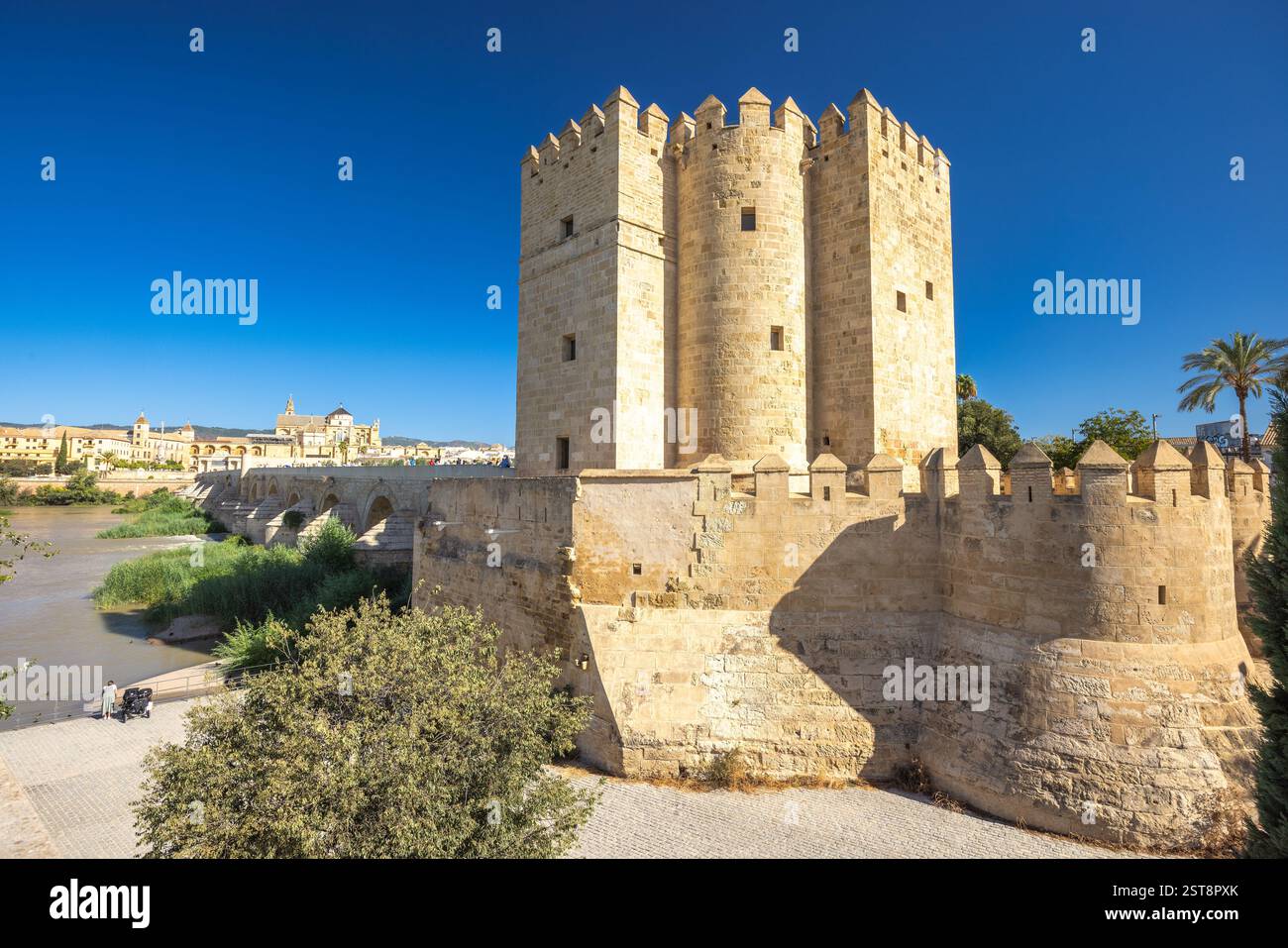 The Calahorra Tower on a one side of the Roman Bridge in Cordoba town ...