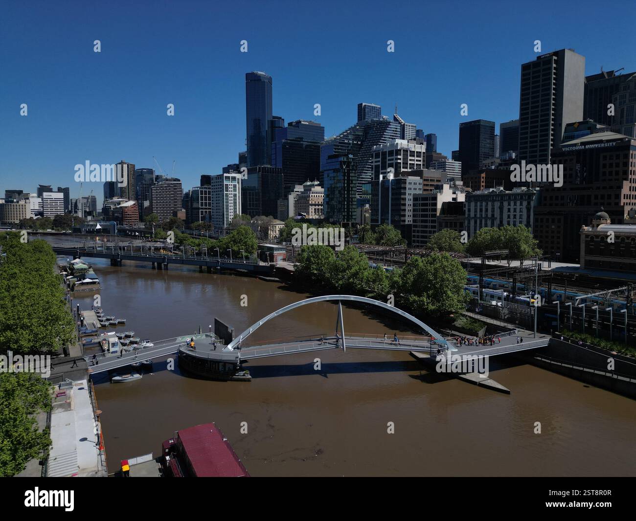 aerial view of Seafarers Bridge over the Yarra River Melbourne CBD ...