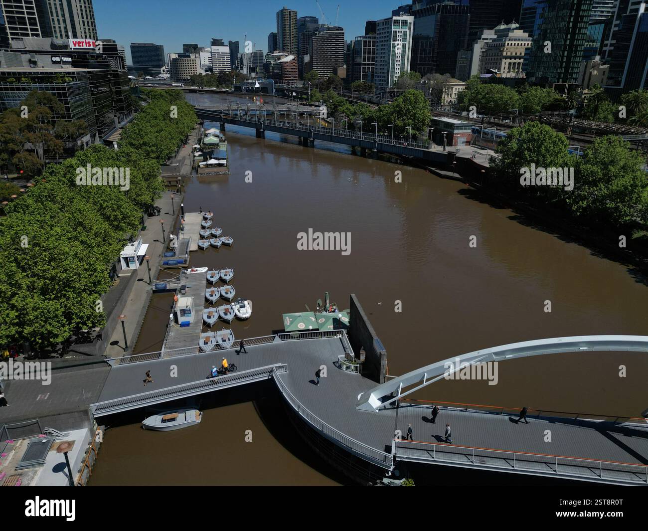 aerial view of Seafarers Bridge over the Yarra River Melbourne CBD ...
