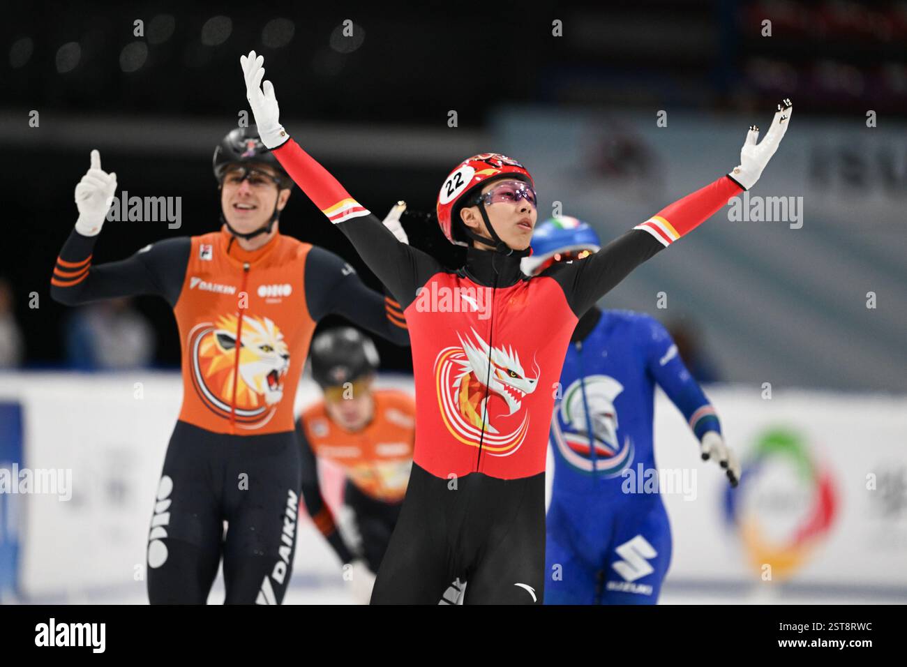 Italy. 15th Feb, 2025. SUN Long of China celebrates winning in the Mens ...