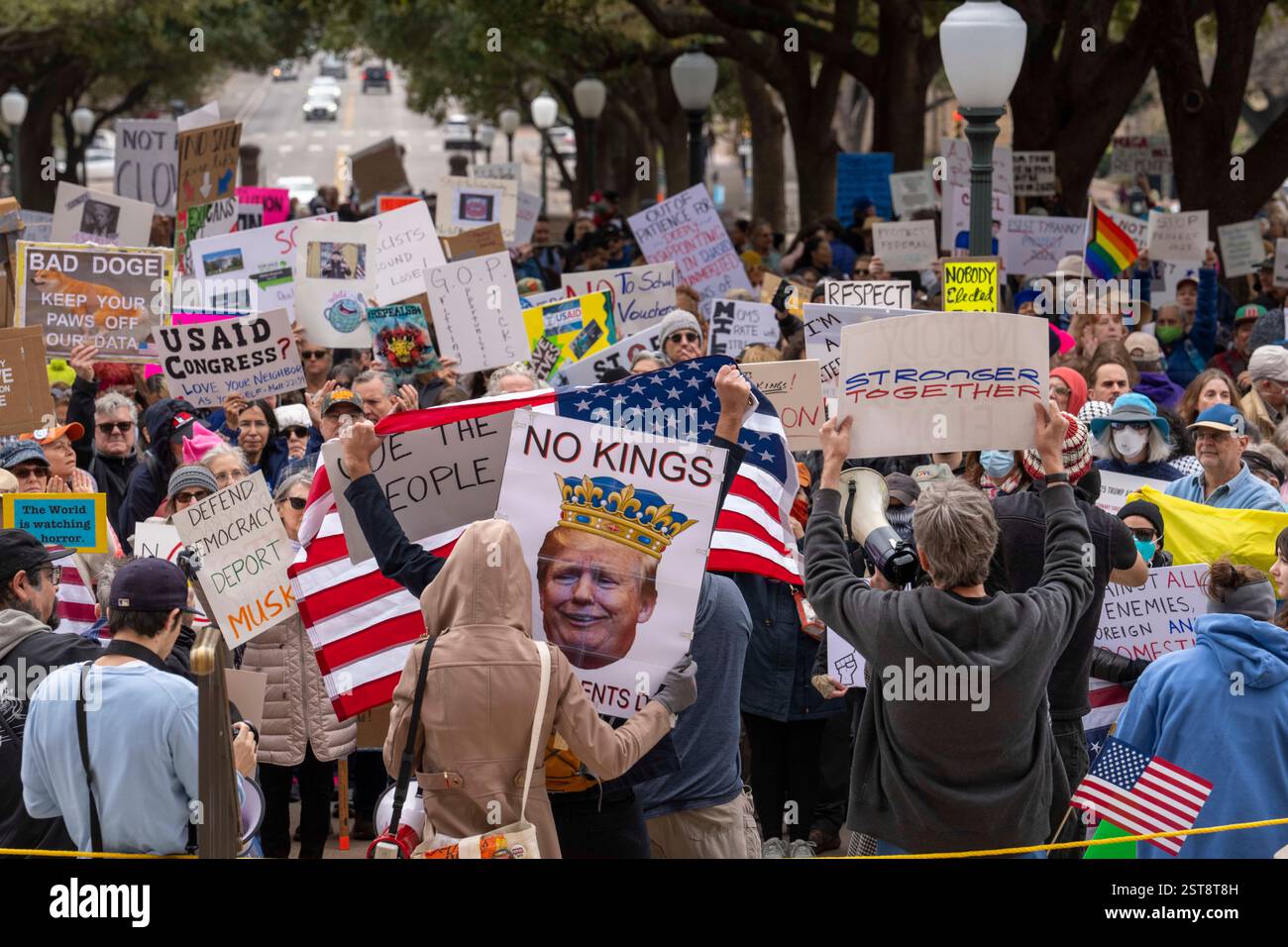 Austin, Texas USA, February 17 2025: Texans carrying homemade protest ...