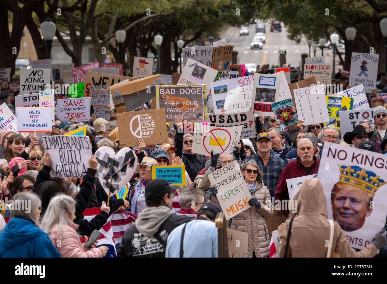 Austin, Texas USA, February 17 2025: Texans carrying homemade protest ...