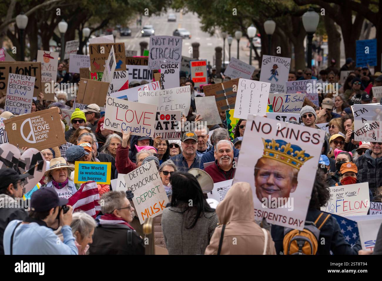 Austin, Texas USA, February 17 2025: Texans carrying homemade protest ...