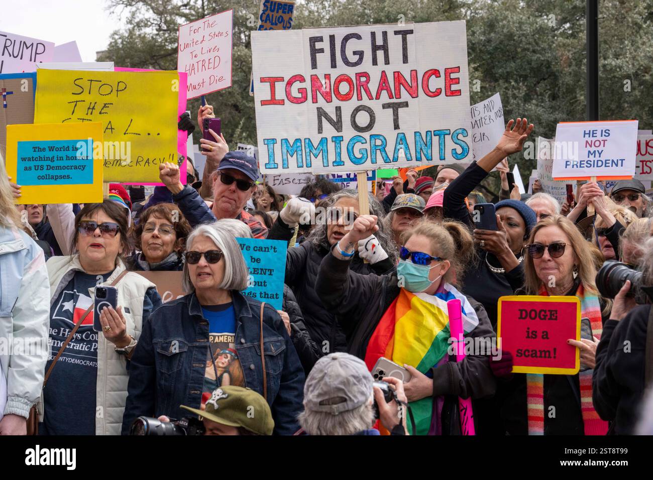 Austin, Texas USA, February 17 2025: Texans carrying homemade protest ...