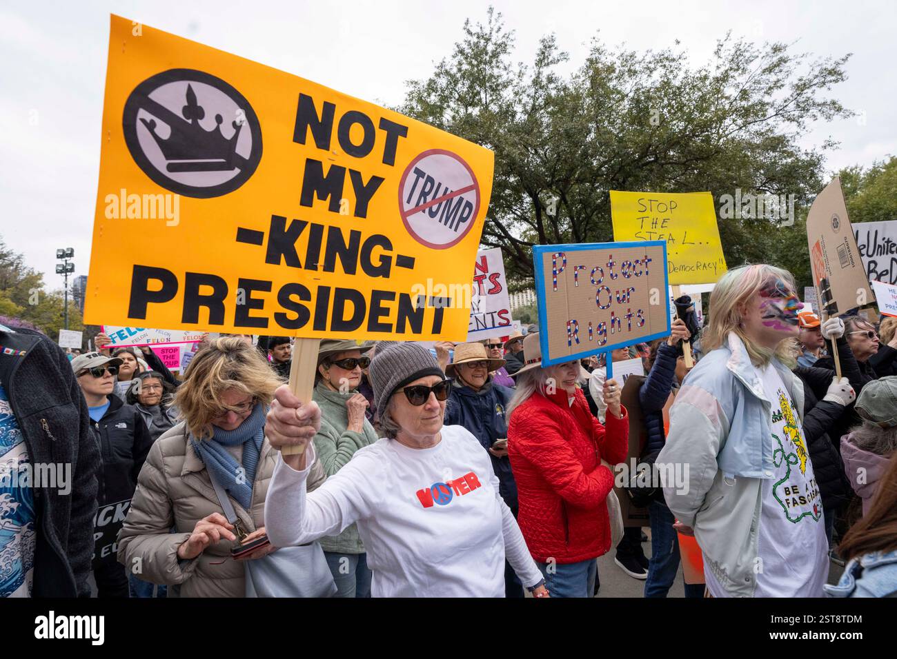 Austin, Texas USA, February 17 2025: Texans carrying homemade protest ...