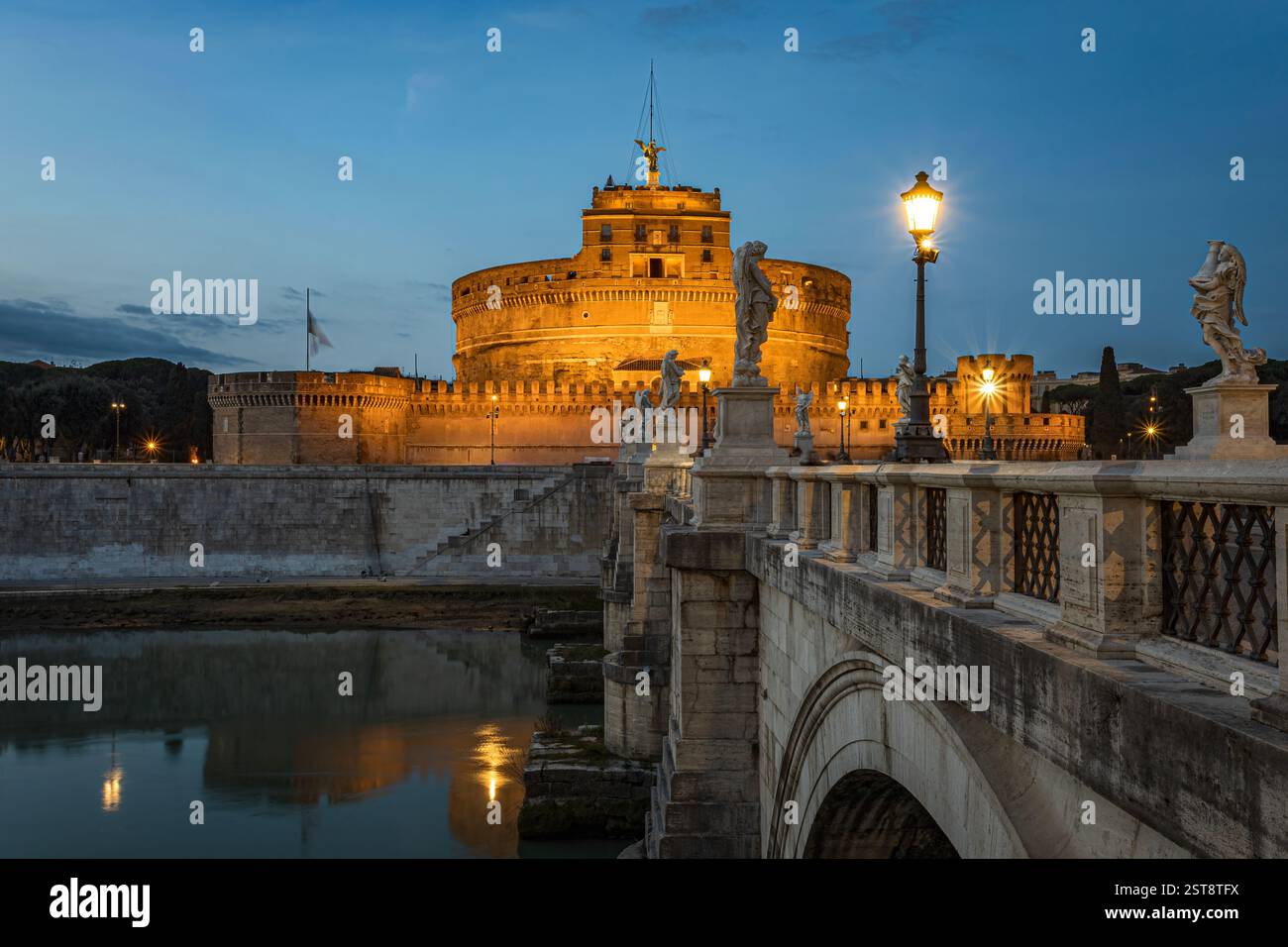 Saint Angelo castle and bridge and the blue hour. Photo taken on 10th February 2025 in Rome ...