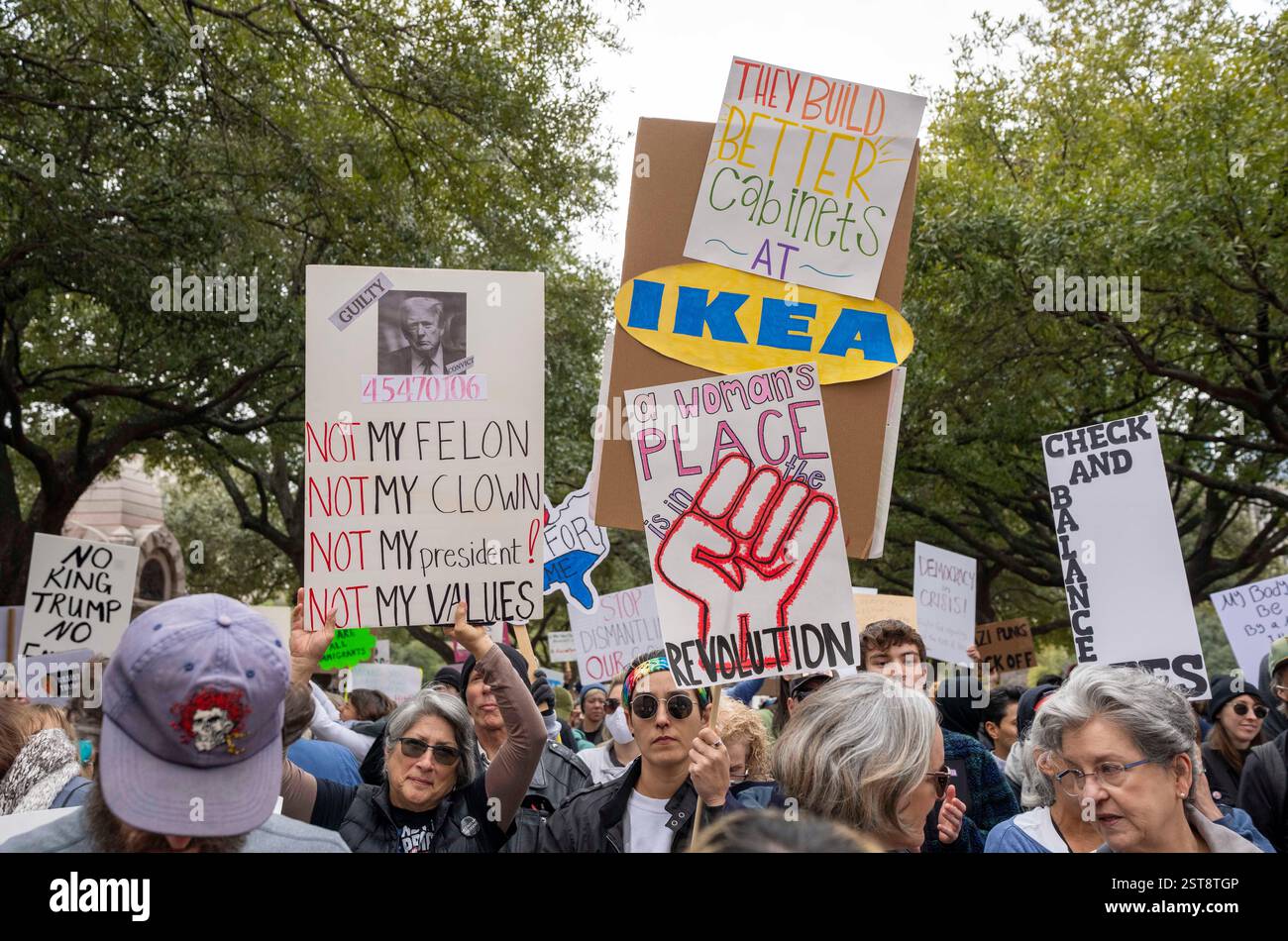 Austin, Texas USA, February 17 2025: Texans carrying homemade protest ...