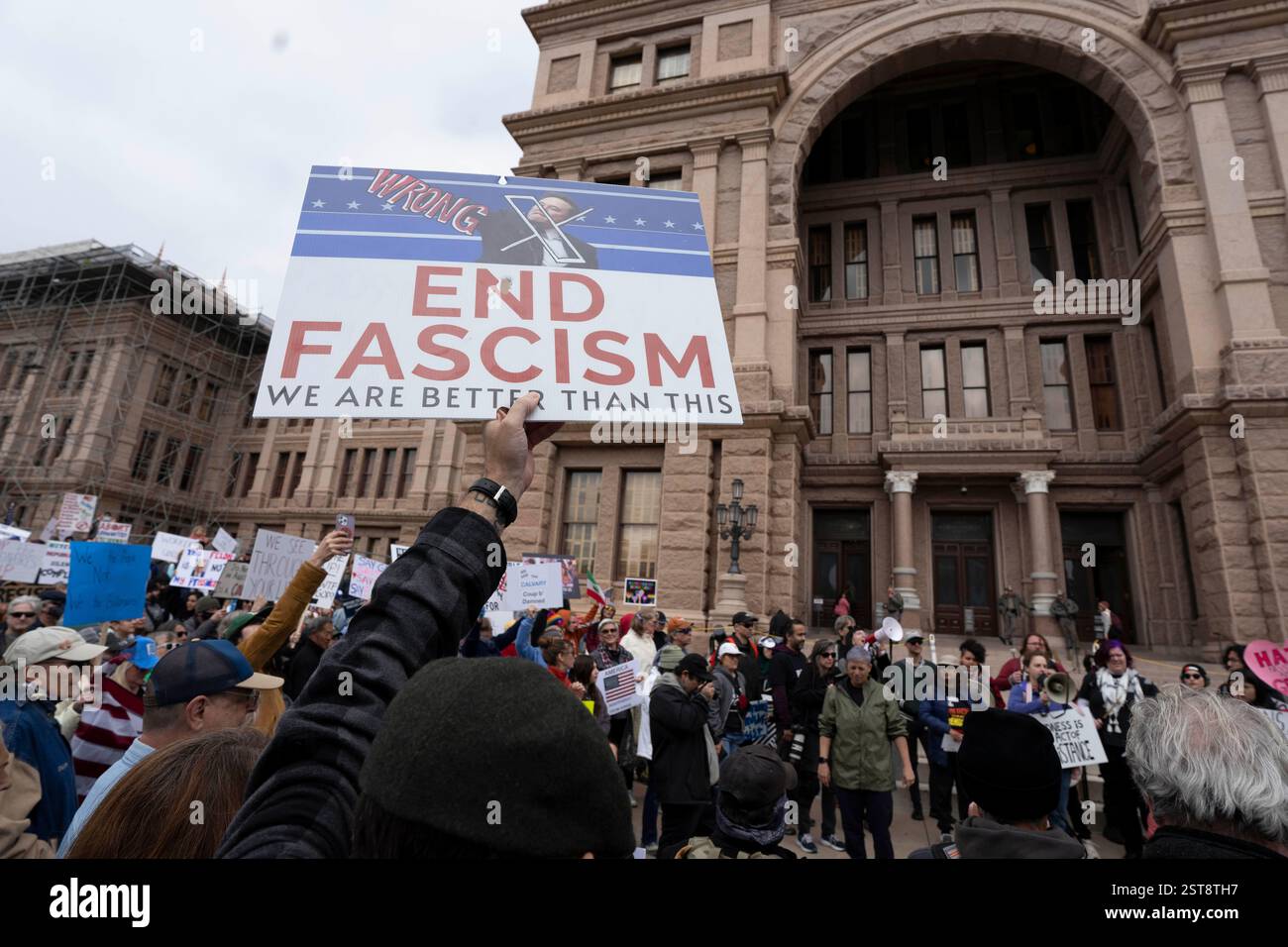 Austin, Texas USA, February 17 2025: Texans carrying homemade protest ...