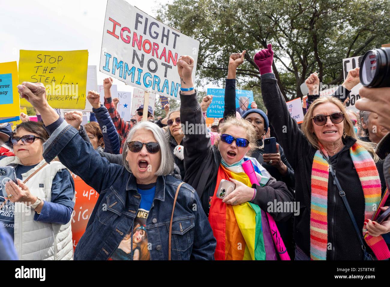 Austin, Texas USA, February 17 2025: Texans carrying homemade protest ...