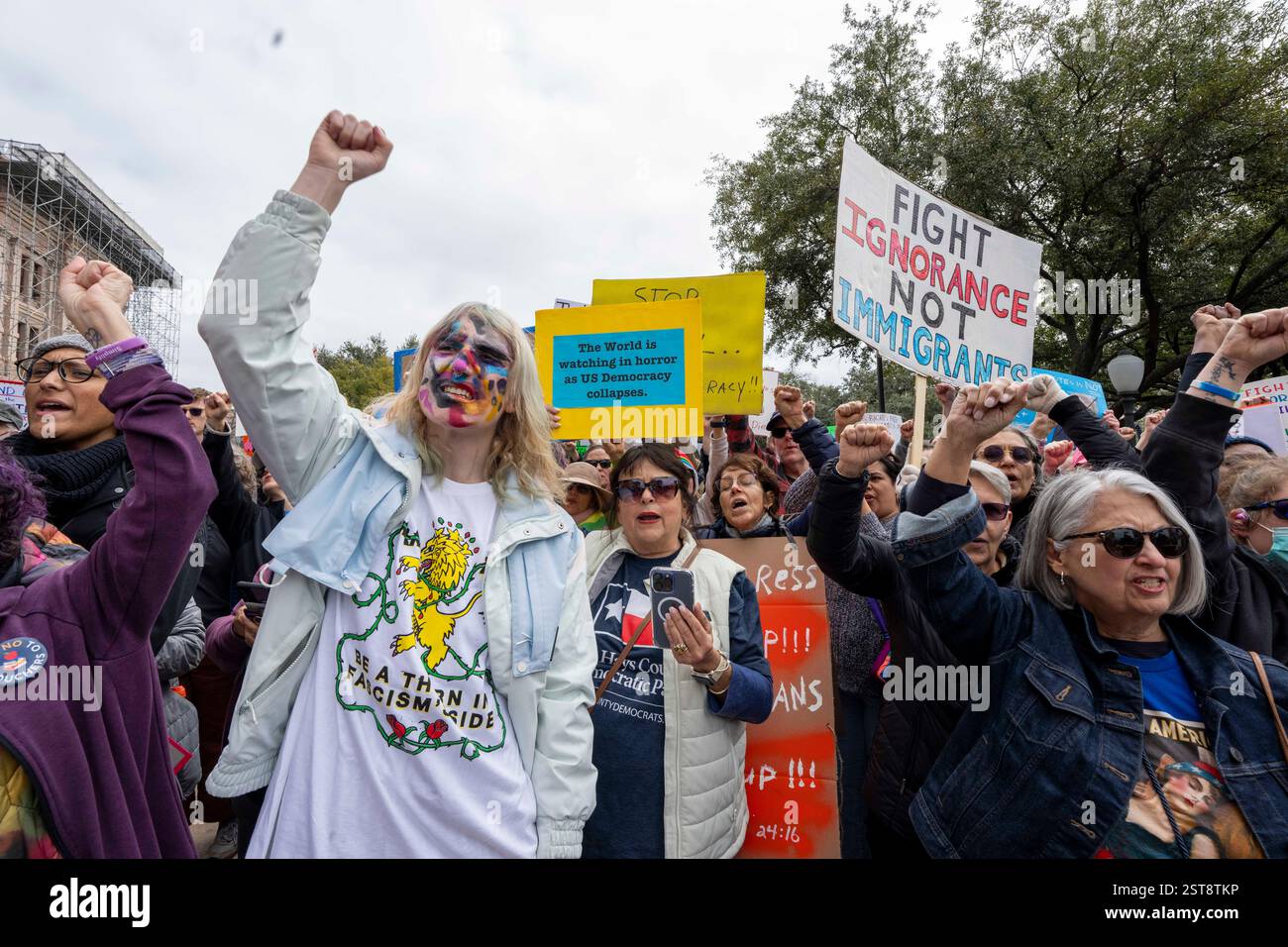 Austin, Texas USA, February 17 2025: Texans carrying homemade protest ...