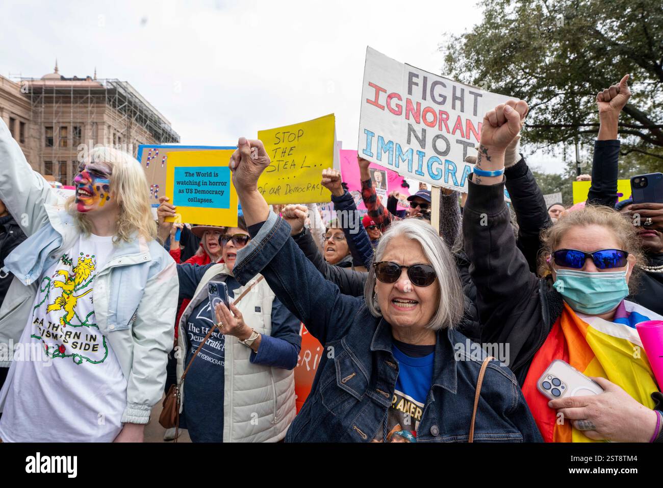 Austin, Texas USA, February 17 2025: Texans carrying homemade protest ...