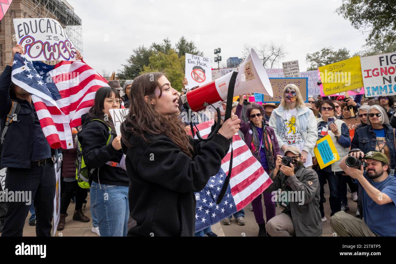 Austin, Texas USA, February 17 2025: Texans carrying homemade protest ...