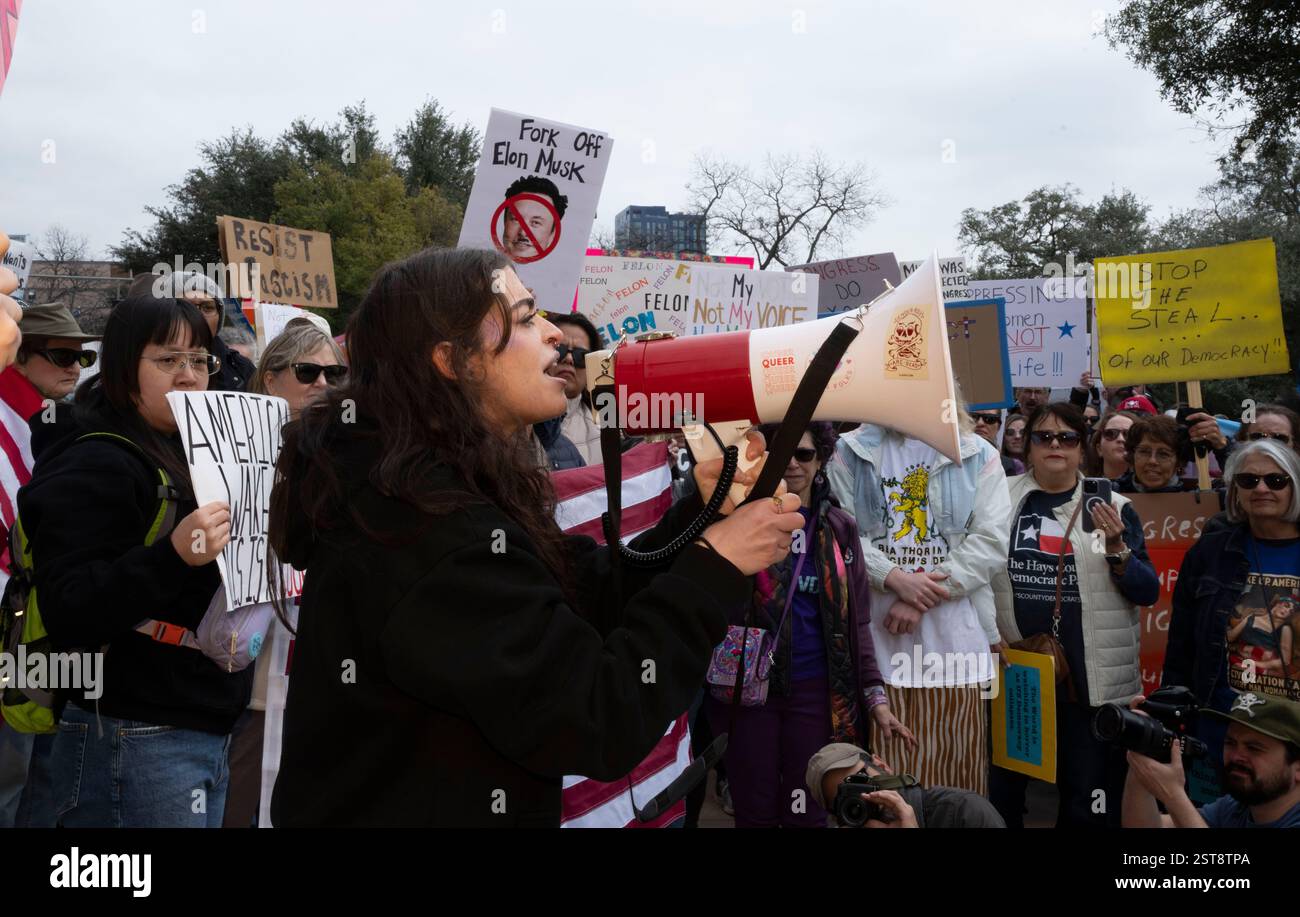 Austin, Texas USA, February 17 2025: Texans carrying homemade protest ...
