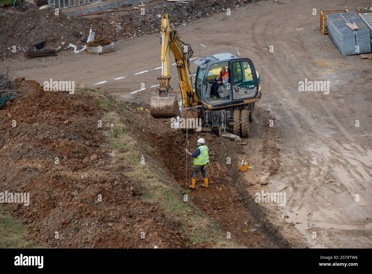 Bergamo Italy 10 February 2025: Bulldozer while excavating, and the ...