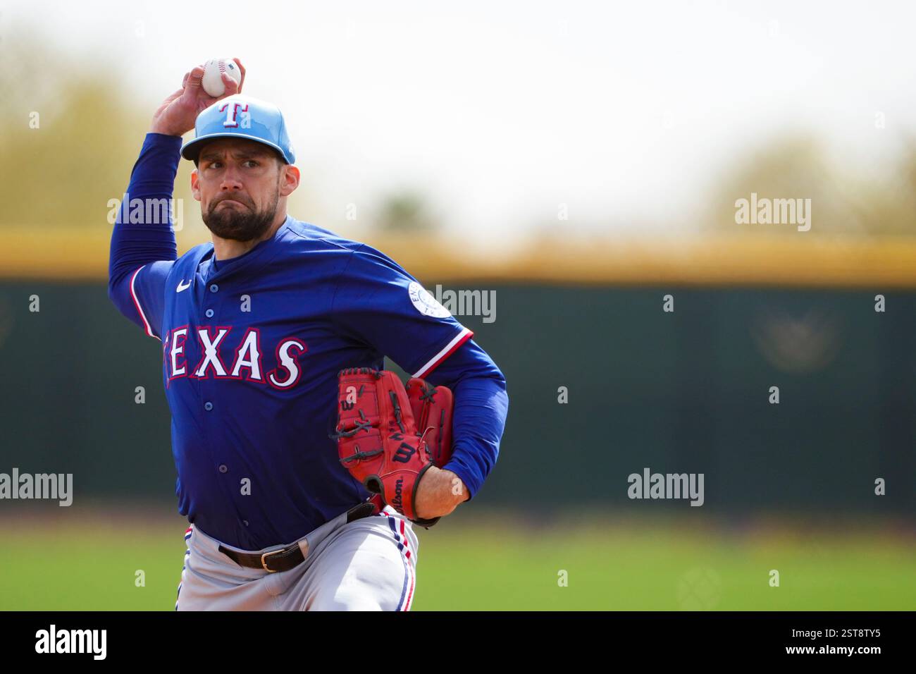 Texas Rangers starting pitcher Nathan Eovaldi throws live batting ...