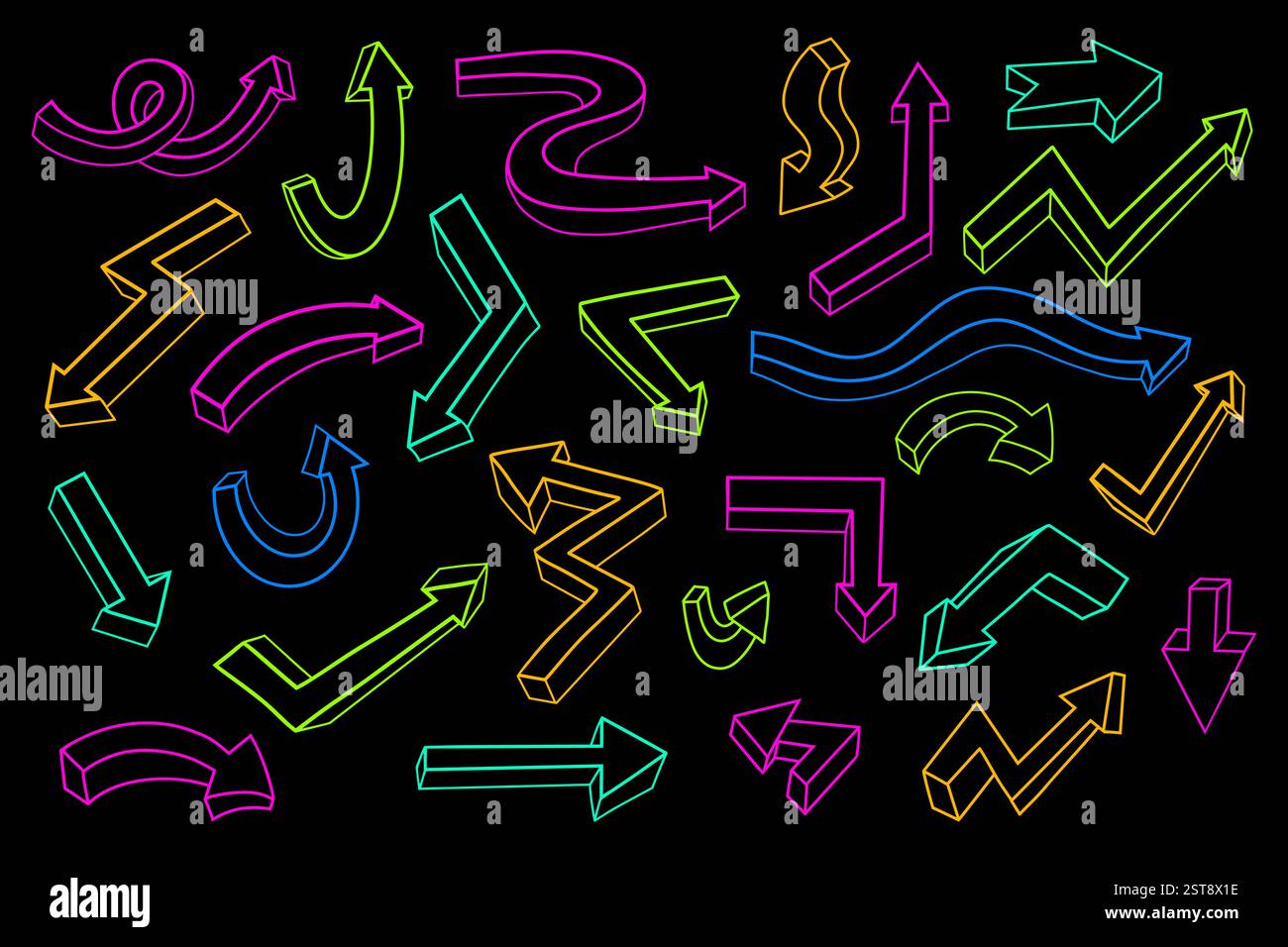 Simple linear Directional Arrows Doodles. Neon-shaped bright Lines Sign ...