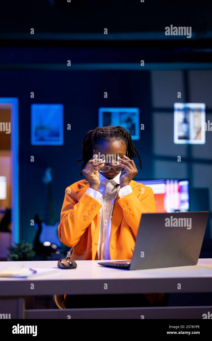 Fatigued gen Z teleworker feeling eye strain from looking too much at ...