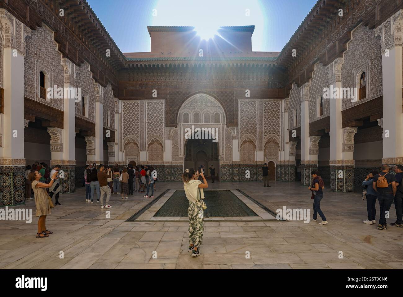 MOROCCO. MARRAKECH. TOURISTS TAKE PHOTOS AT THE MEDERSA BEN YOUSSEF ...