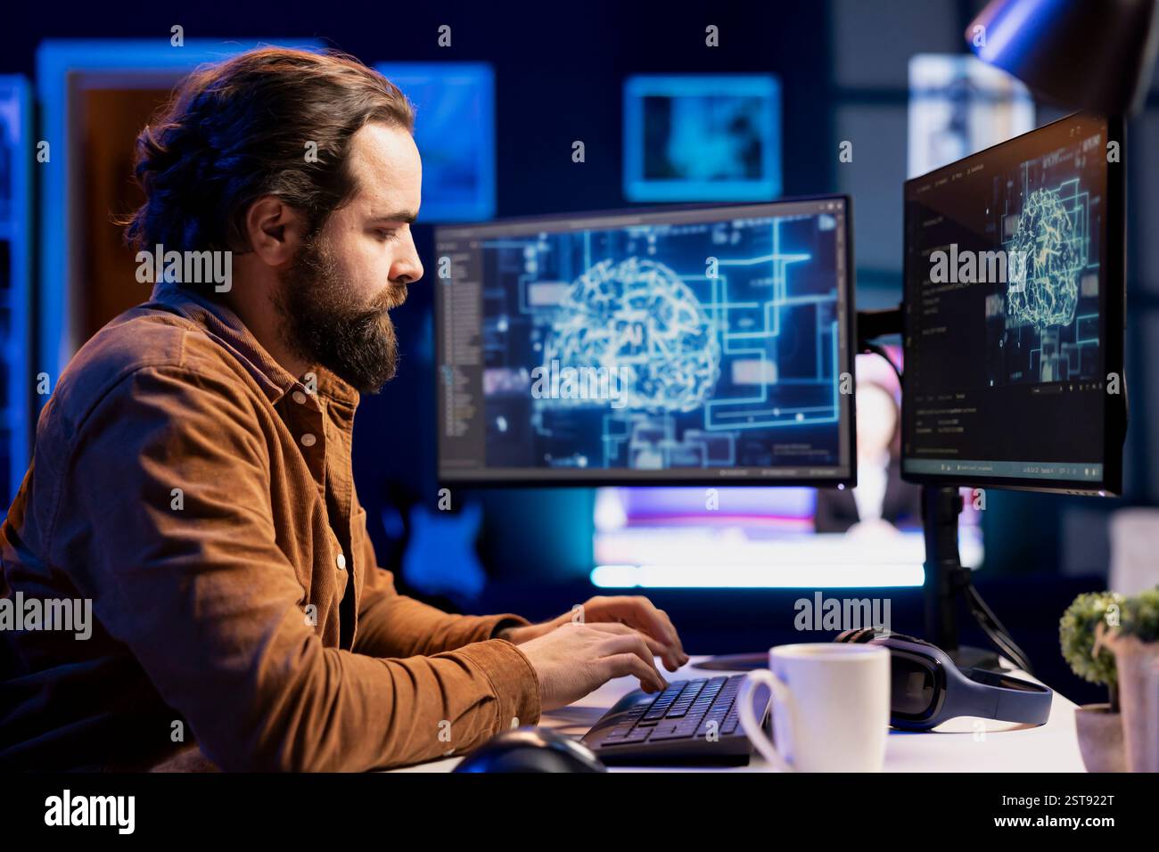 Admin using computer for artificial intelligence computing simulating ...