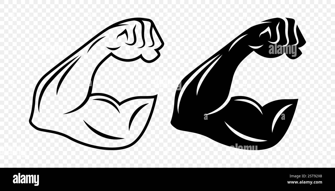 Strong Arm Flexing Bicep Muscle Icon Set. Bold Fitness Gym Logo With ...