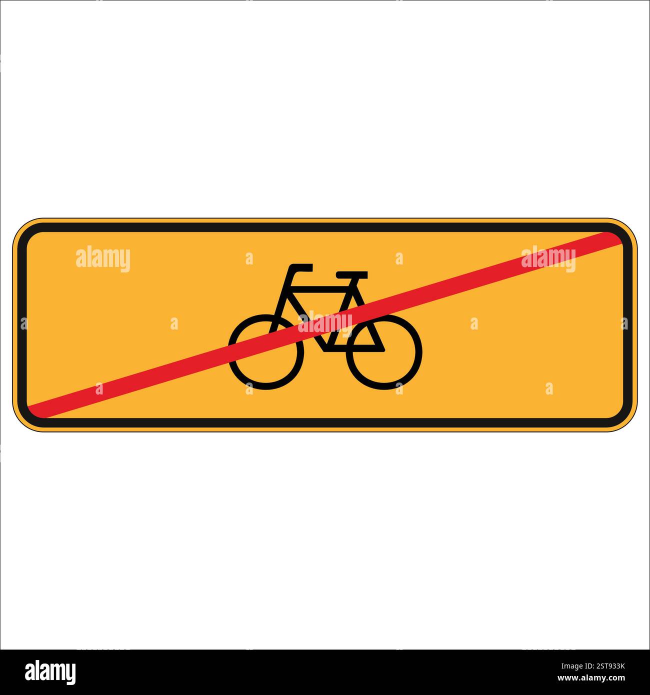 End Of Cycle Path Road Sign Showing Red Diagonal Line Crossing Bicycle