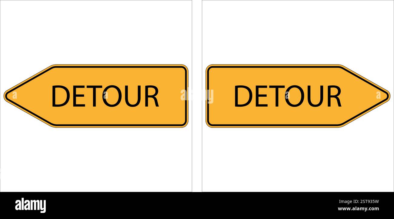 Detour road sign indicating alternative route due to road closure Stock ...
