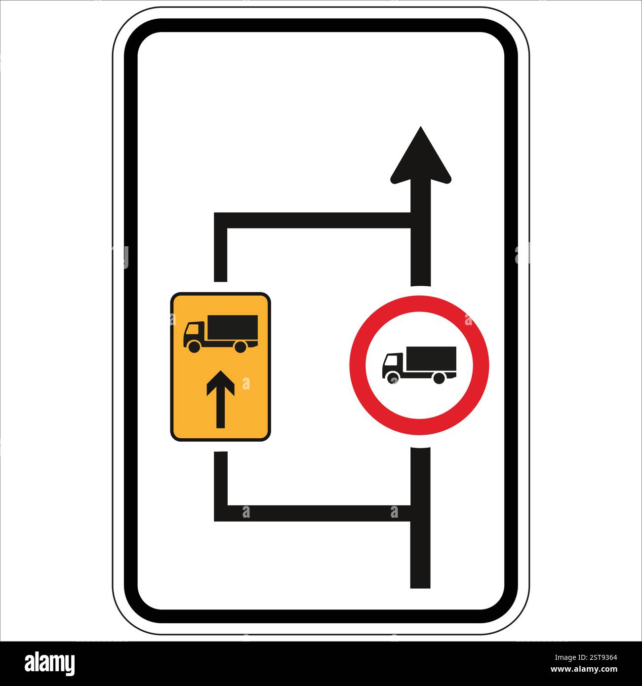 Regulatory road sign guiding trucks along mandatory path while ...