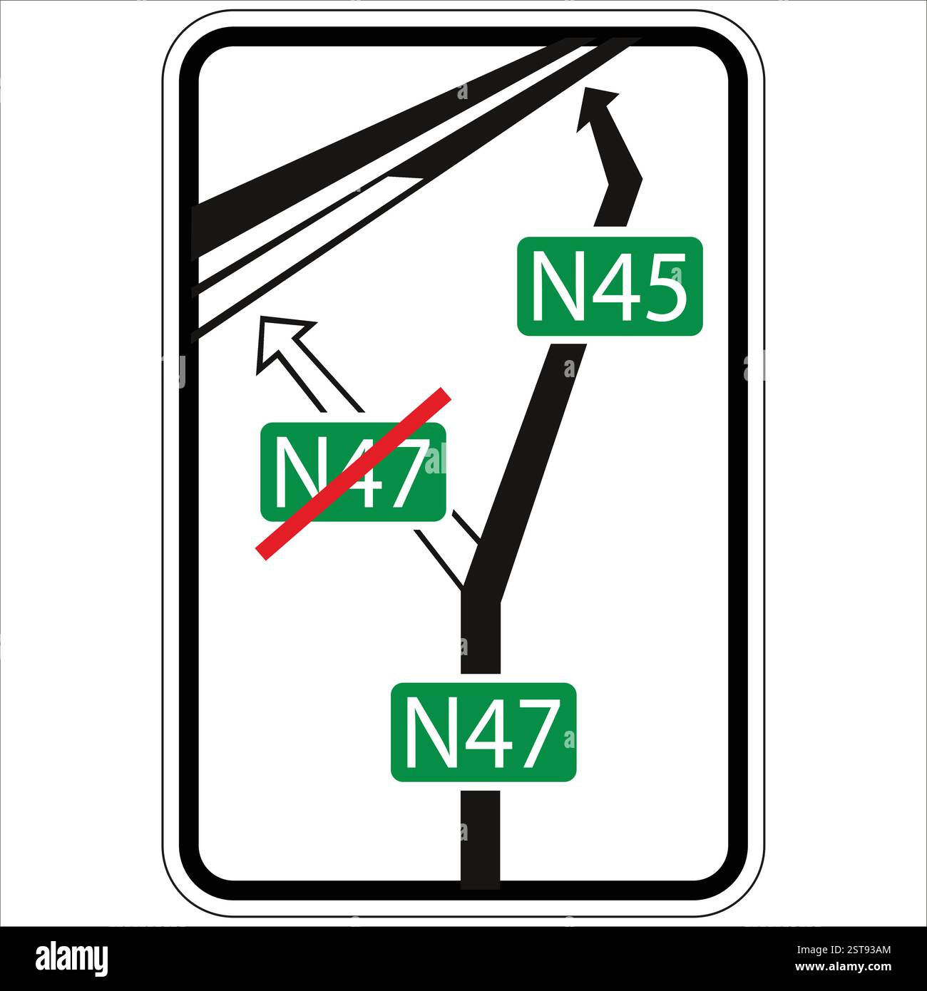 Prescriptive road sign indicating the correct route to follow, showing ...