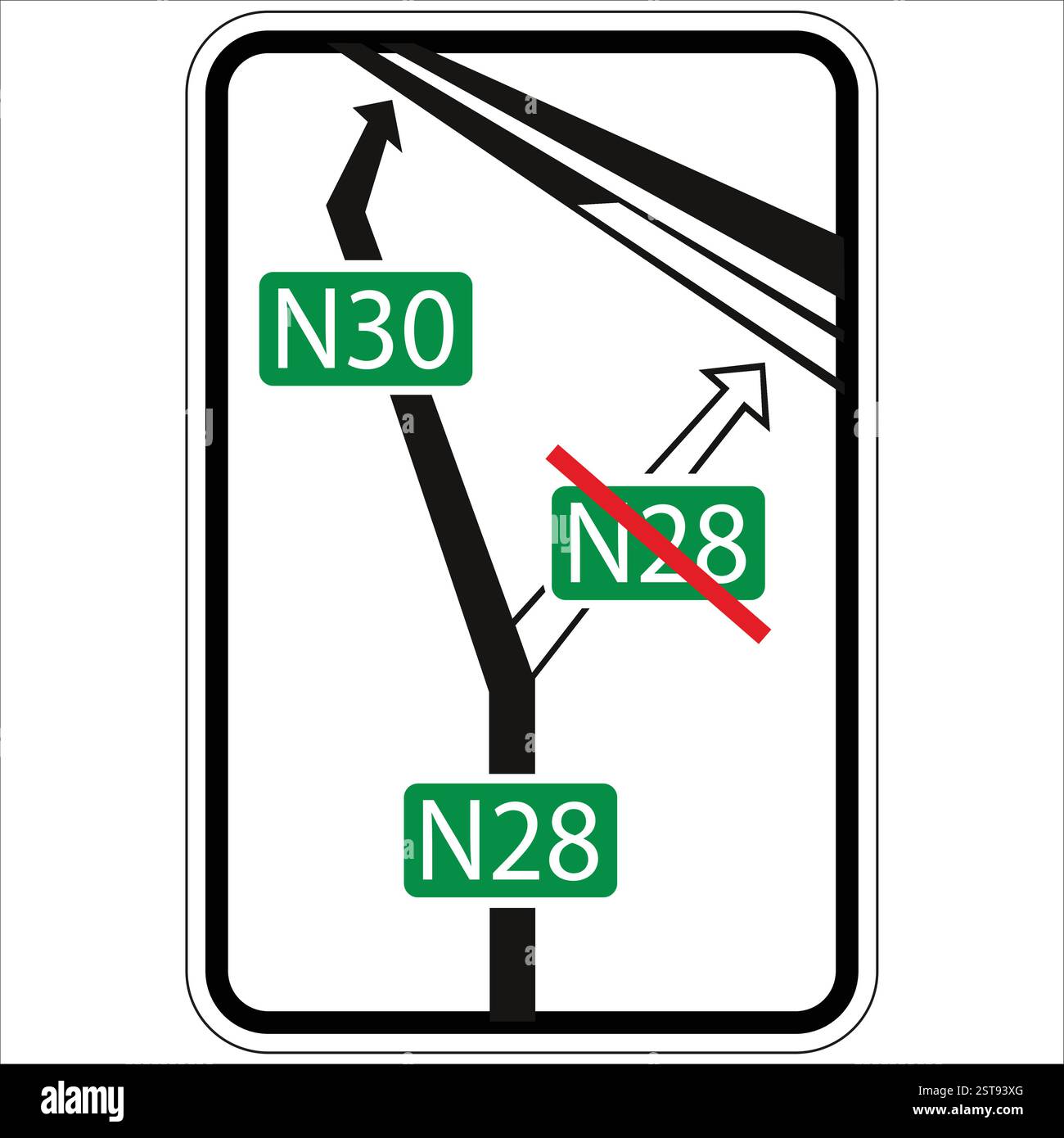 Regulatory road sign showing the correct route to follow at a highway ...