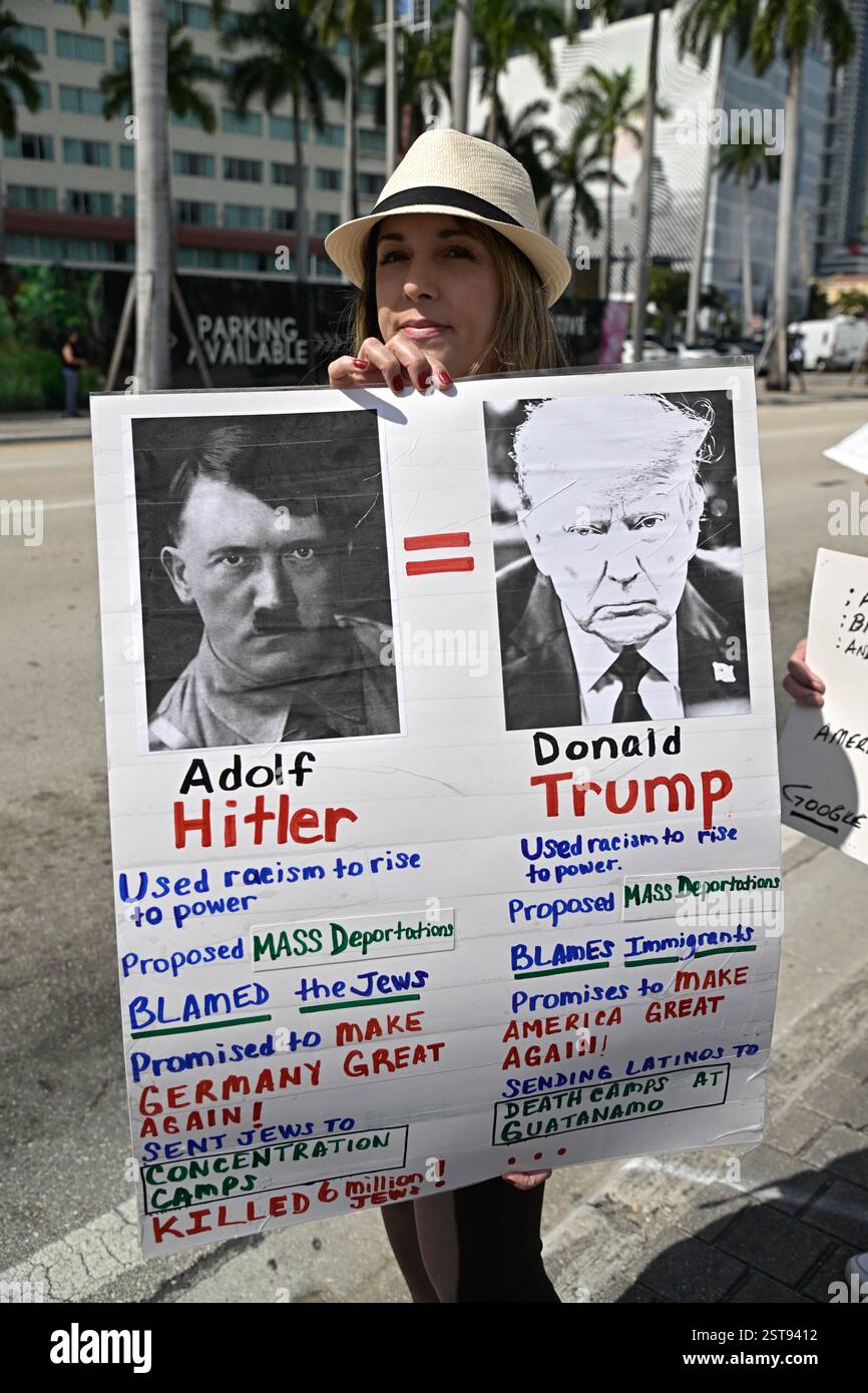 Miami, USA. 17th Feb, 2025. People protest against US President Donald ...