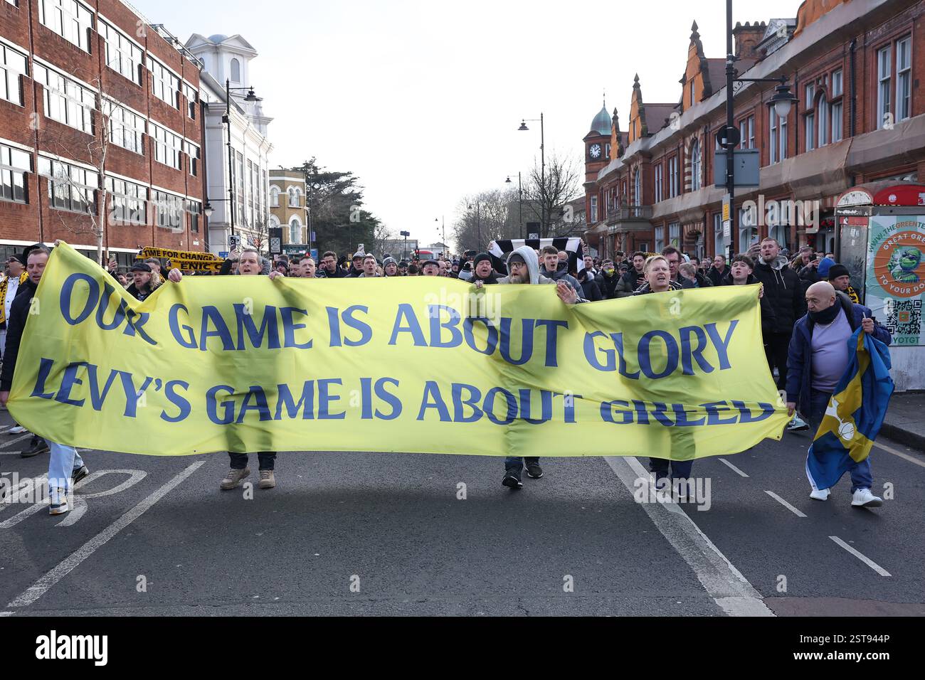 London, UK. 16th Feb, 2025. Tottenham fans protest against the ...