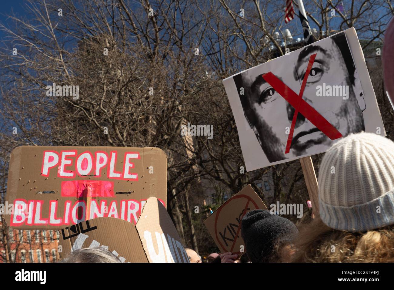 New York, United States. 17th Feb, 2025. An image of Elon Musk crossed ...