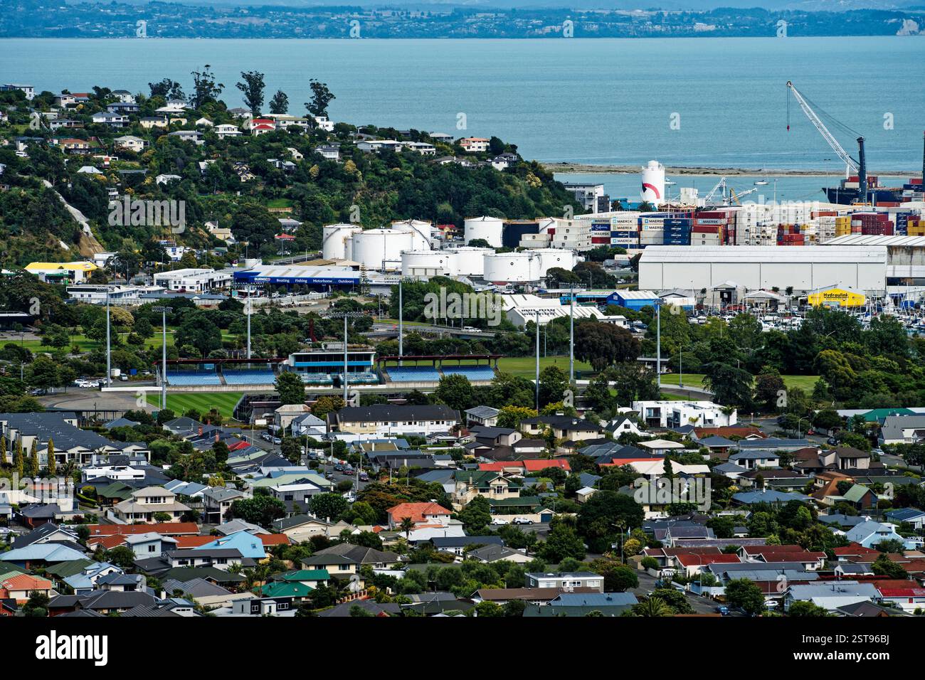 Nelson, Aotearoa / New Zealand - January 29, 2025: Aerial view over ...