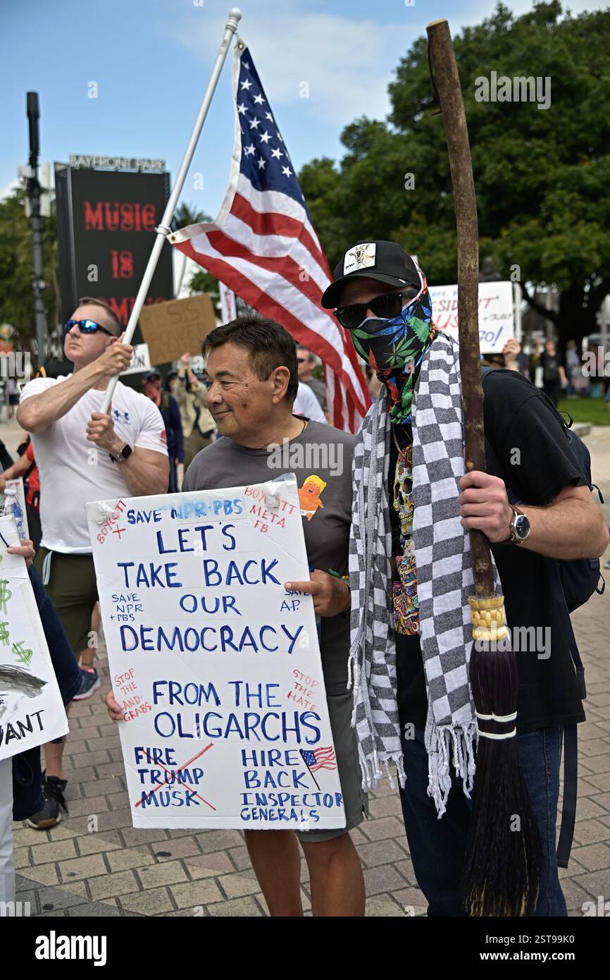 Miami, USA. 17th Feb, 2025. People protest against US President Donald ...