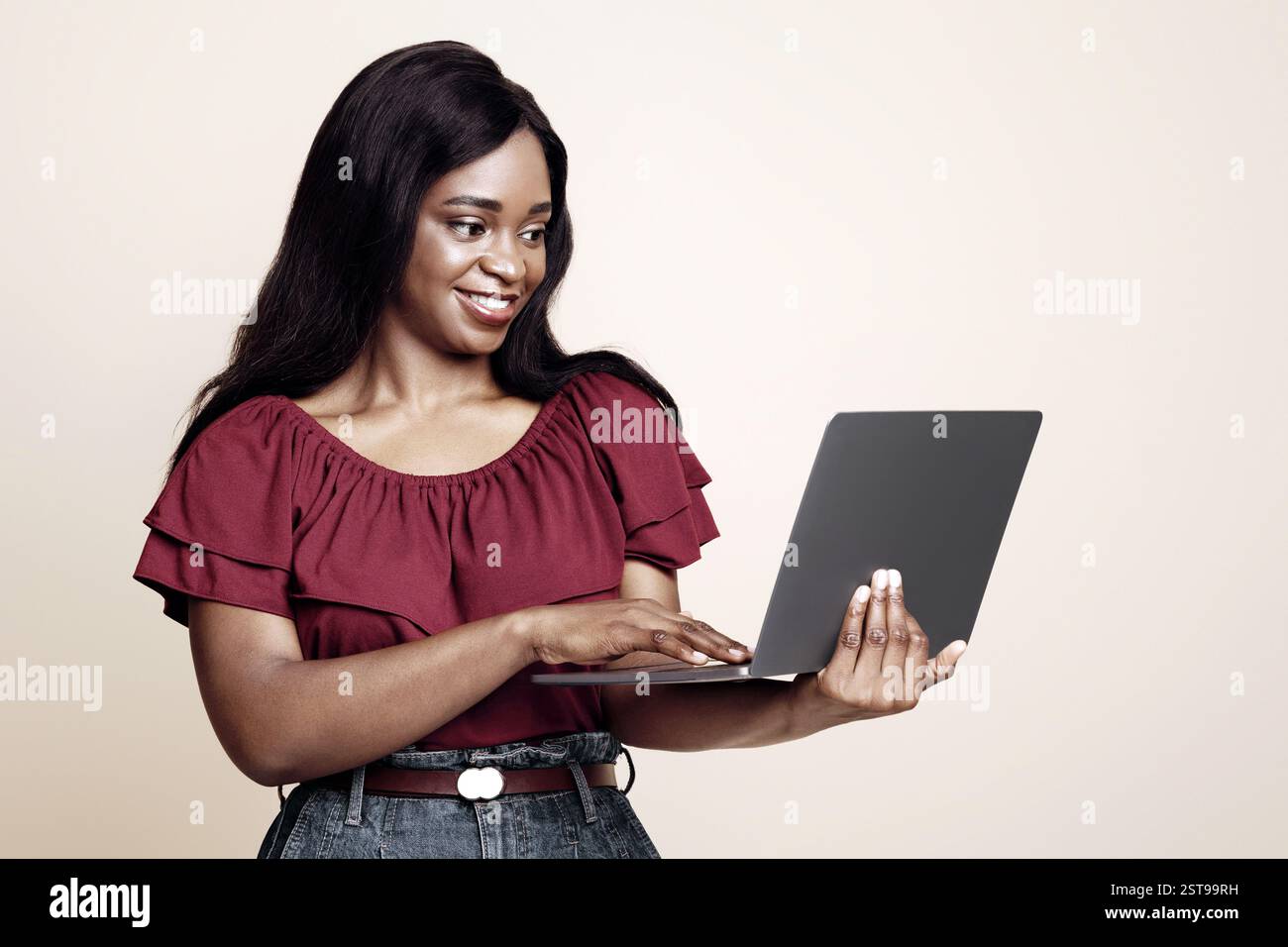 Excited black lady using hi-res stock photography and images - Alamy